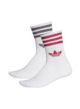 Calcetines Adidas Mid Glitter Blanco Rosa Mujer